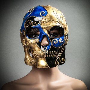 ILOVEMASKS | Accessories | Venetian Full Face Skull Halloween Mask Gold ...